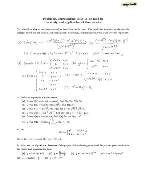 Math111 Quiz 1 Precalculus Review 1a 2c 3c 3e 6d 6e 9f 11 12 20b 20c 24 Problems