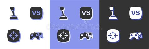 Set Game Controller Or Joystick Gear Shifter Target Sport And Vs Versus Battle Icon Vector