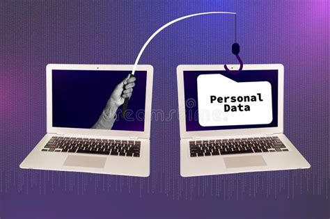 Collage Image Of Black White Effect Hacker Arm Hold Rode Hook Catch Steal Personal Data Laptop