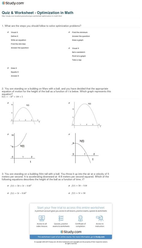 Optimization Problems Calculus Worksheet — Db