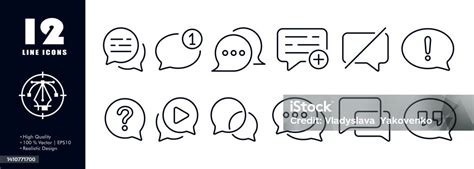 음성 거품 세트 아이콘입니다 새로운 들어오는 메시지 댓글 이메일 온라인 인터넷 느낌표 및 물음표 재생 버튼 따옴표 교차 통신 개념 비즈니스용 벡터 줄 아이콘 3차원 형태에