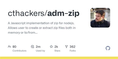 github cthackers adm zip a javascript implementation of zip for nodejs allows user to create