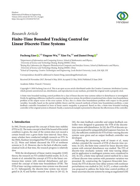 Pdf Finite Time Bounded Tracking Control For Linear Discrete Time Systems