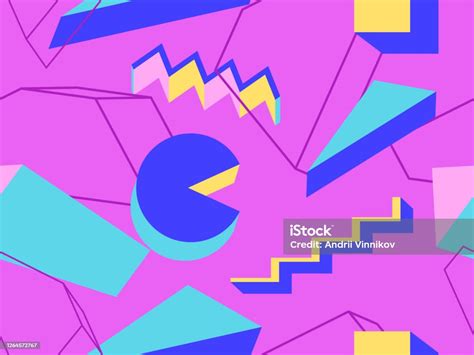 스타일 80 년대에 3d 기하학적 모양과 원활한 패턴 홍보 제품 포장지 및 인쇄배경 벡터 일러스트레이션 1990 1999 년에