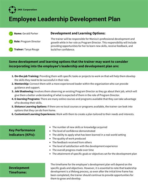 Leadership Development Plan Template Free Plan Template