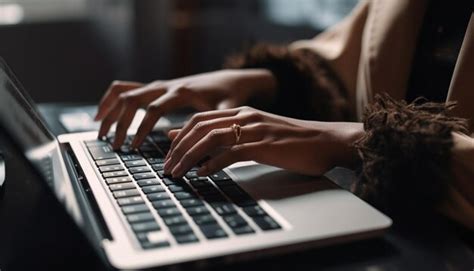 Premium Ai Image Young Woman Typing On Laptop Working Indoors Using Wireless Technology