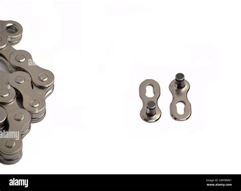 Bicycle Chain Disconnected At The Chain Master Link Connector Pin Isolated On White Background