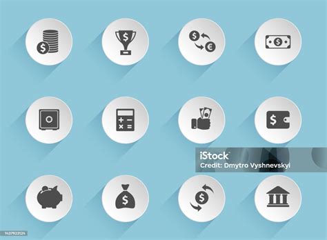 파란색 배경에 투명한 그림자가있는 둥근 푹신한 종이 원에 금융 벡터 아이콘 웹 모바일 및 사용자 인터페이스 디자인을위한 금융 주식 벡터 아이콘 그래프에 대한 스톡 벡터 아트