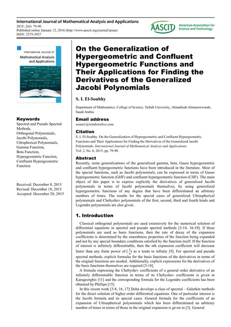 Pdf On The Generalization Of Hypergeometric And Confluent Hypergeometric Functions And Their