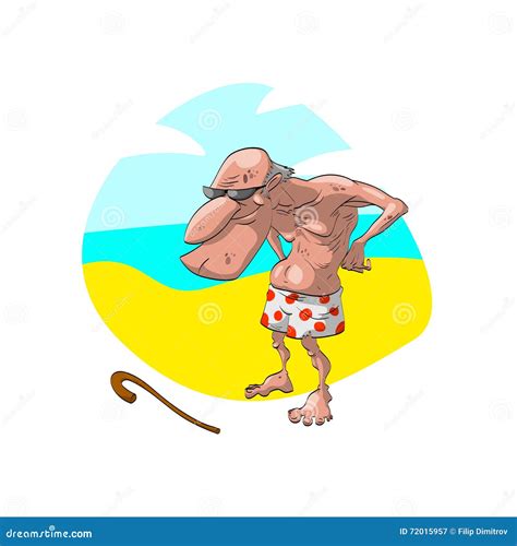 Grandpa On The Beach Vector Cartoon Isolated Art Flat 140473950