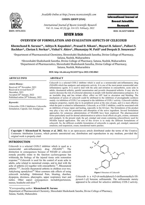 Pdf Overview Of Formulation And Evaluation Aspects Of Celecoxib