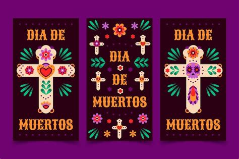 손으로 그린 플랫 디아 드 Muertos 수직 배너 세트 무료 벡터