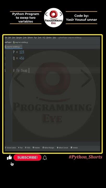 Python Program To Swap Two Variables Programming Eye Shorts Youtube