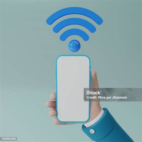 3d는 파란색 배경에 분리된 스마트폰을 통해 파란색 Wifi 아이콘을 렌더링합니다 와이파이 기호 Wifi 무선 네트워크 기호입니다 3d 렌더링 그림입니다 3차원 형태에 대한
