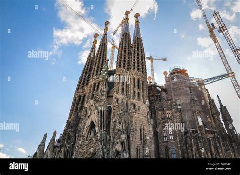Towers Of The Nativity Façade Of The Sagrada Familia Basilica On An
