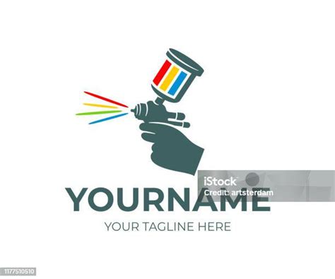 손은 2 팩 페인트를 사용 하 여 페인트 용 스프레이 건을 수납 하 고 디자인 페인트 분무기 또는 바디 페인트 건을 통한 자동차 페인팅 벡터 디자인 및 일러스트레이션 페인트