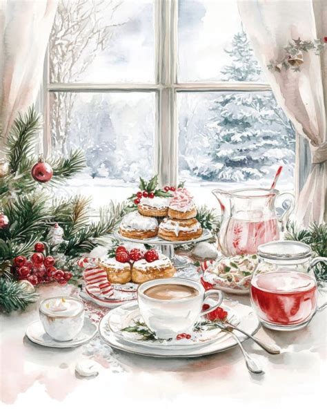 A Watercolor Depiction Of A Celebratory Breakfast Featuring Champagne