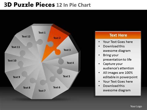 3d Puzzle Pieces 12 In Pie Chart Powerpoint Slides And Ppt Templates Db