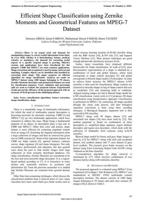 Pdf Efficient Shape Classification Using Zernike Moments And Geometrical Features On Mpeg 7