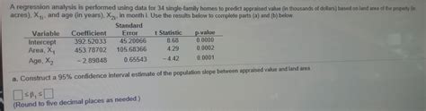 Solved A Regression Analysis Is Performed Using Data For 34