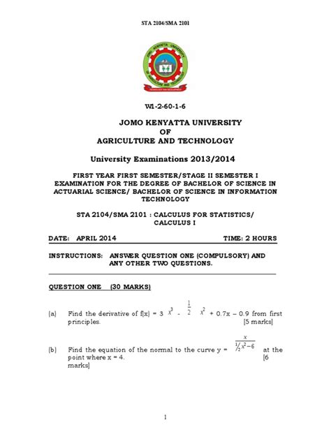 Jomo Kenyatta University Of Agriculture And Technology University Examinations 20132014 Pdf