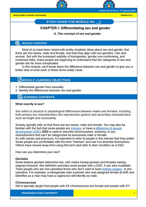 GEE2 Module 1 Sex And Gender 1 CHAPTER I Differentiating Sex And Gender A The Concept Of Sex