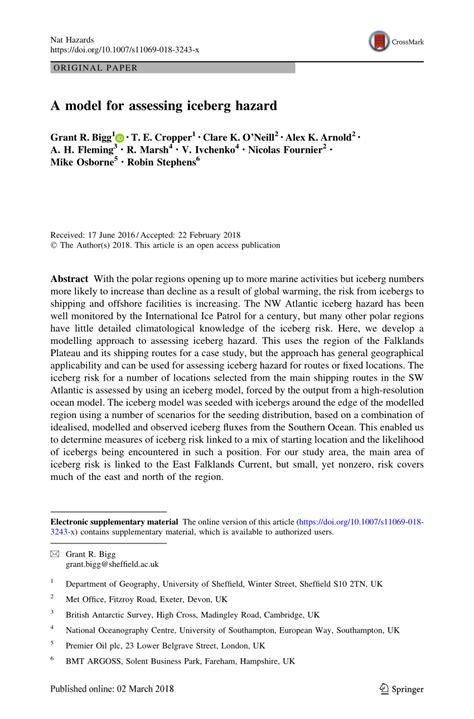 Pdf A Model For Assessing Iceberg Hazard
