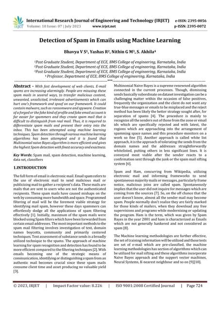 Detection Of Spam In Emails Using Machine Learning Pdf Email Internet