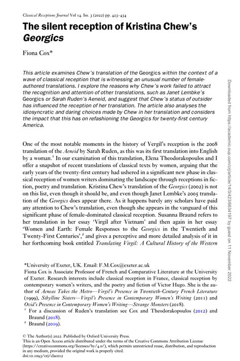 Pdf The Silent Reception Of Kristina Chews Georgics