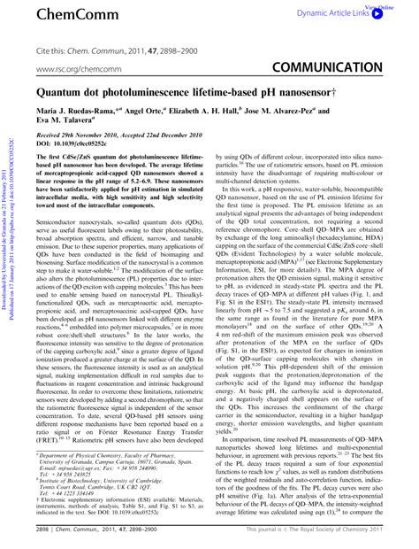 Pdf Quantum Dot Photoluminescence Lifetime Based Ph Nanosensor