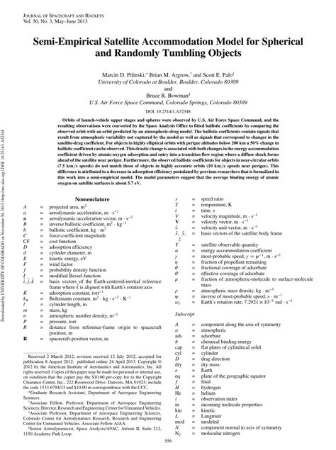 Pdf Semi Empirical Satellite Accommodation Model For Spherical And Randomly Tumbling Objects