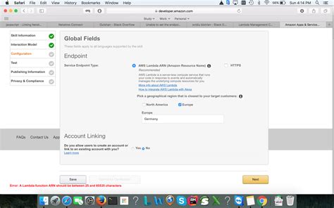 Unable To Set The Endpoint For Alexa Skill Stack Overflow