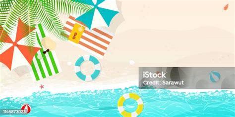 행복 한 여름 비치 블루 웨이브 우산 비치 공 수영 반지 벡터 개념에 대한 스톡 벡터 아트 및 기타 이미지 개념 계절 나무 Istock