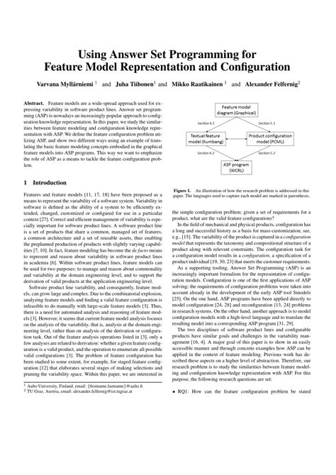 Pdf Using Answer Set Programming For Feature Model Representation And Configuration