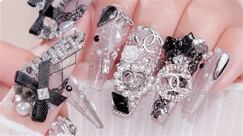 샤넬 레이스 네일🖤 기대 이상으로 아름답게 연장네일 네일아트 셀프네일 네일asmr 10 Youtube