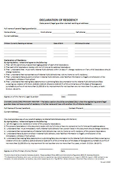 Free 40 Residency Declaration Forms Download How To Create Guide Tips