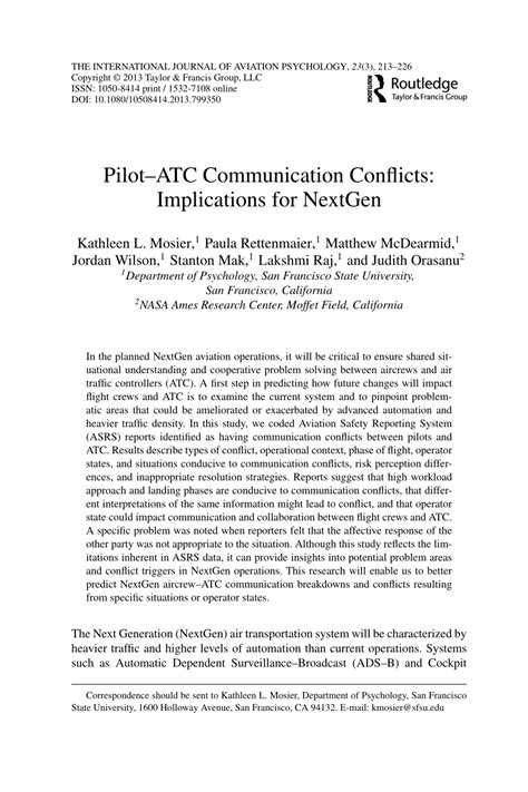 Pdf Pilotatc Communication Conflicts Implications For Nextgen