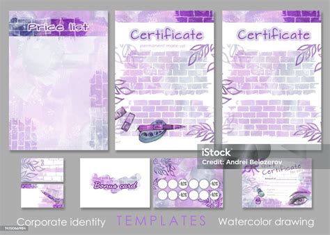 구성 요소 설정 다색 다채로운 메이크업 인증서 명함 가격표 및 교육 기관을위한 선물 또는 보너스 카드 0명에 대한 스톡 벡터 아트 및 기타 이미지 Istock