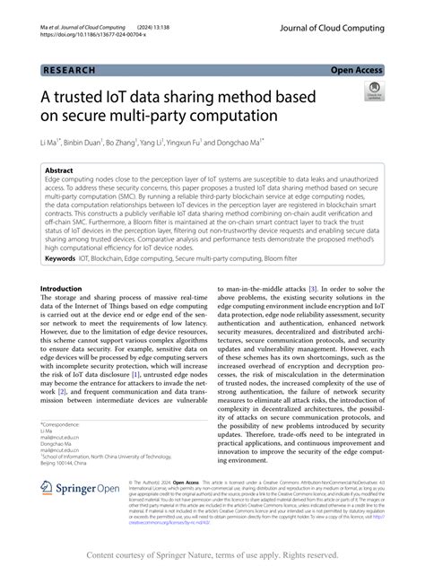 Pdf A Trusted Iot Data Sharing Method Based On Secure Multi Party Computation