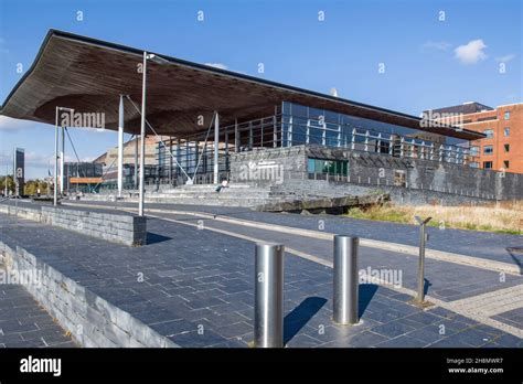 A View Of The Wales Senedd Parliament Building At The Waterfront On