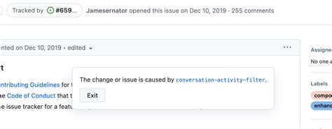 `conversation activity filter` causes multiple “tracked in” overlap