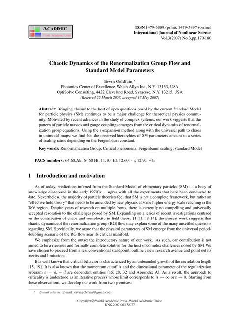 Pdf Chaotic Dynamics Of The Renormalization Group Flow And Standard Model Parameters