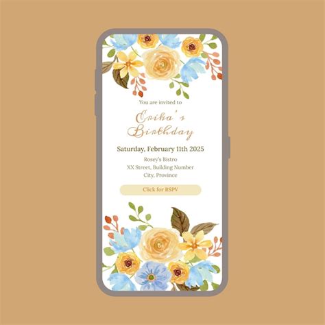 Цифровое приглашение на день рождения акварелью Бесплатно векторы