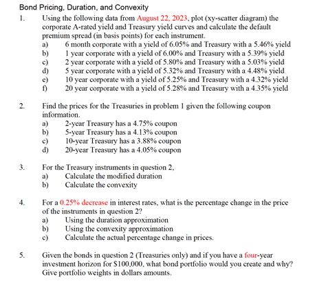 Solved Bond Pricing Duration And Convexity 1 Using The