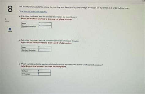 Solved The Accompanying Data File Shows The Monthly Rent