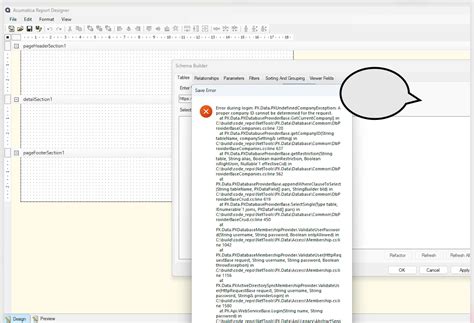 Acutatica Report Designer Schema Builder Error Community