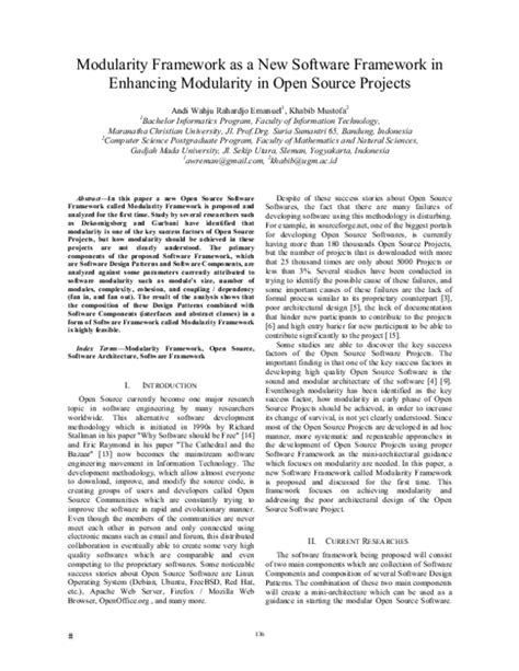 Pdf Modularity Framework As A New Software Framework In Enhancing Modularity In Open Source