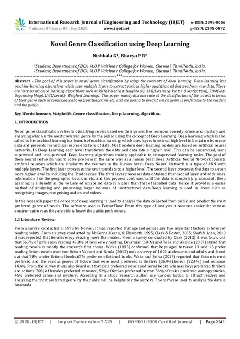 Pdf Irjet Novel Genre Classification Using Deep Learning