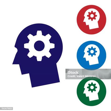 흰색 배경에 고립 된 아이콘 내부 기어와 블루 인간의 머리 인공 지능 생각 하는 뇌 기호 뇌의 상징 작품 벡터 일러스트 개념에 대한 스톡 벡터 아트 및 기타 이미지 Istock