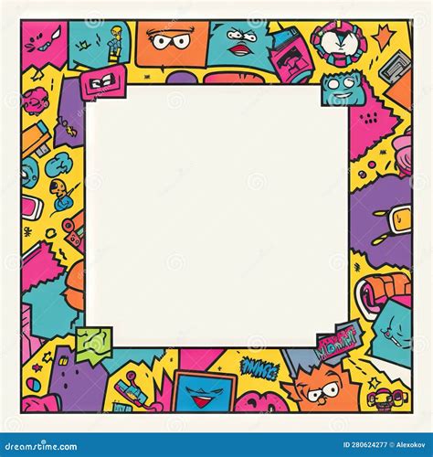 Sleek Cartoon Ui Design With Thin Square Frame Border On Plain Background Royalty Free Stock